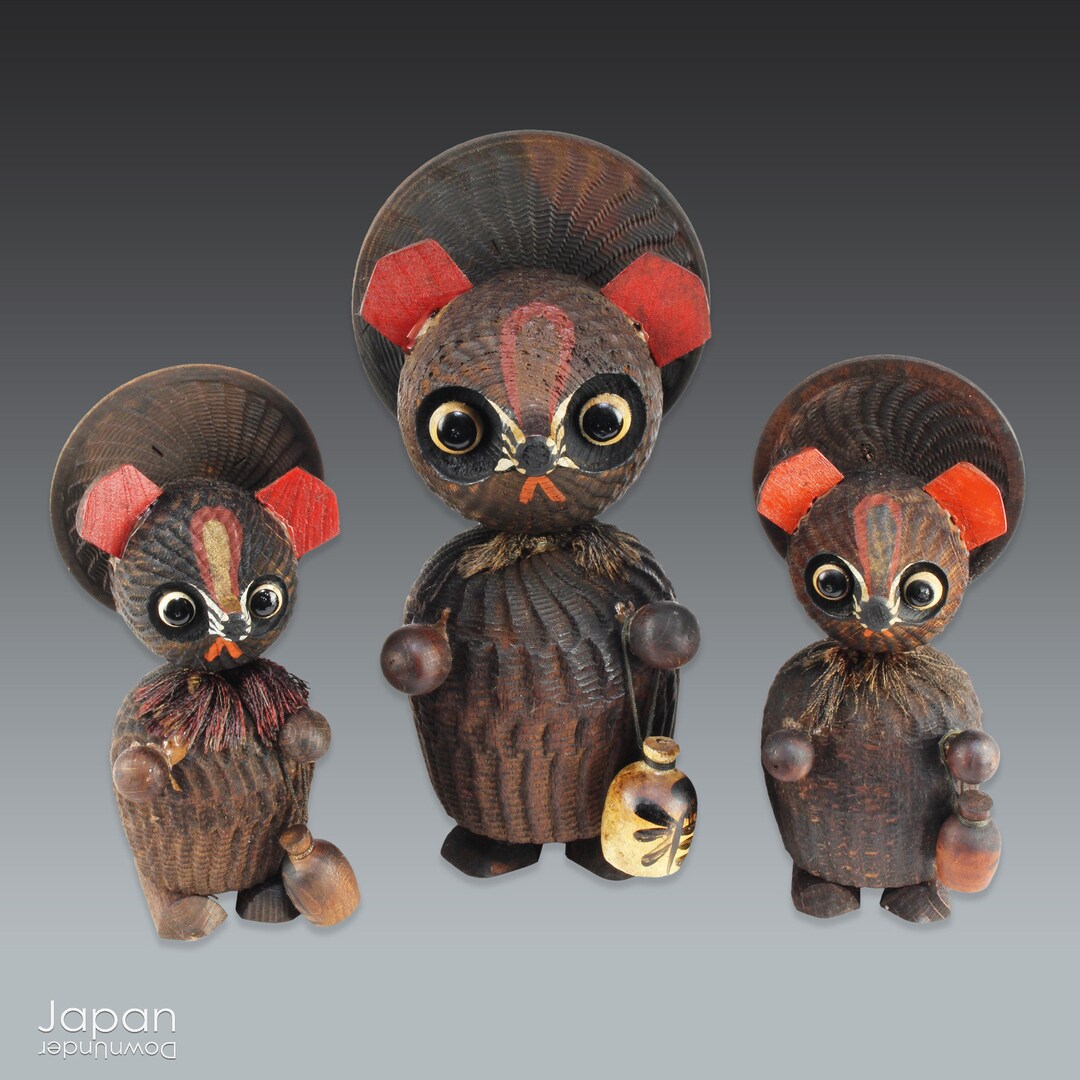 Japanese Antique Tanuki Collection Three Folk Craft Raccoon - Etsy