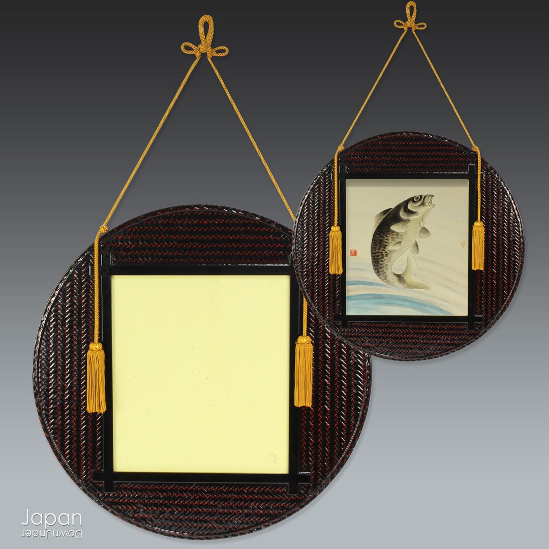Vintage Japanese Round Rantai Lacquer Frame With Tassels for Shikishi ...