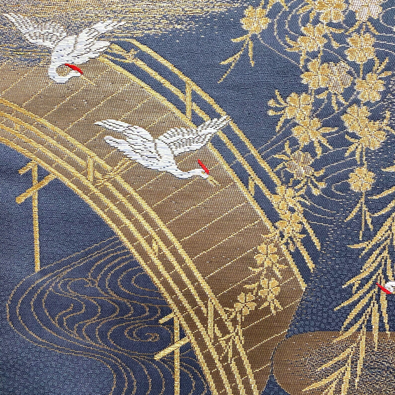 Vintage Japanese Obi With Red Crowned Cranes Golden Bridges - Etsy