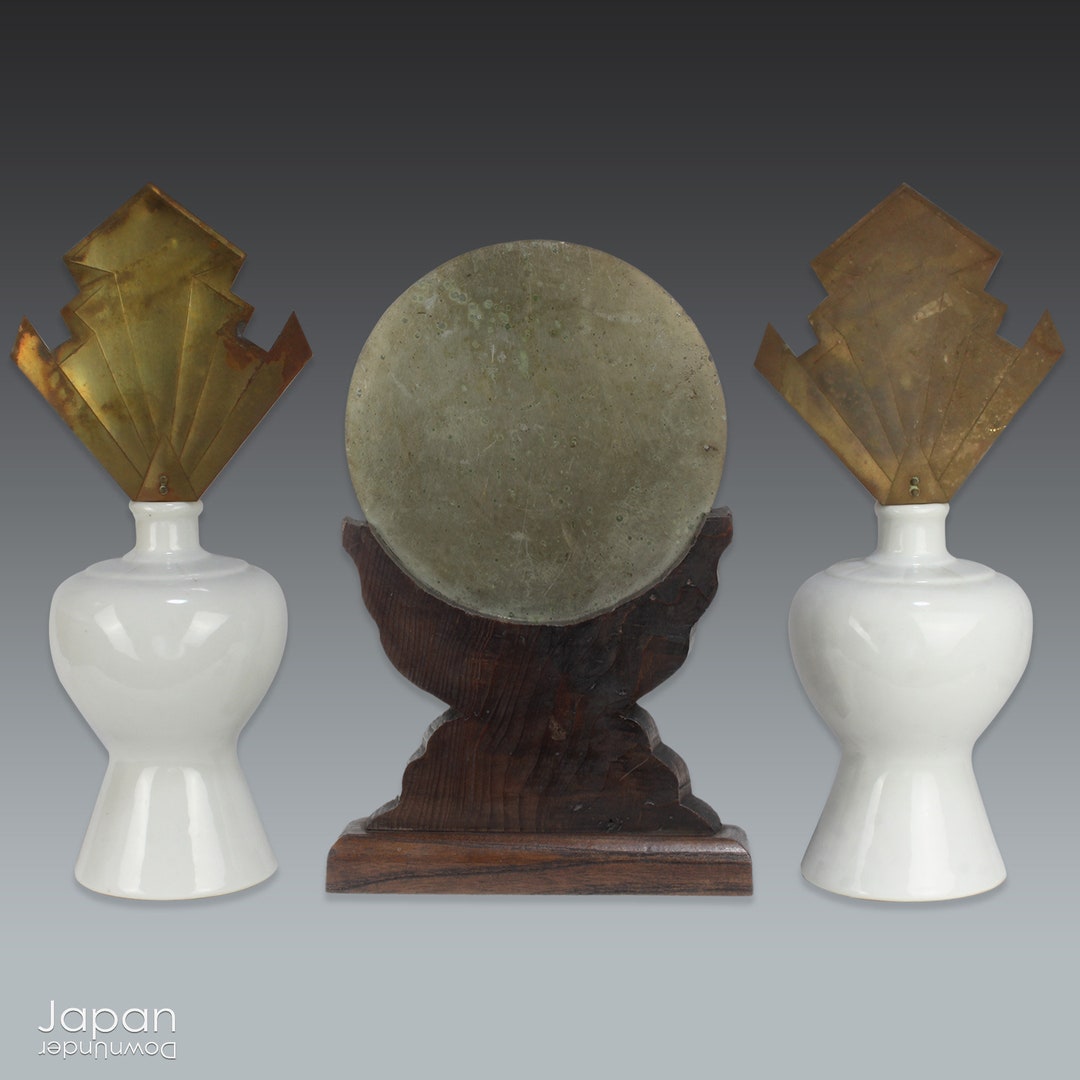 Kamidana Shinto Prayer Tools, Shinto Antique Bronze Mirror in Wood ...