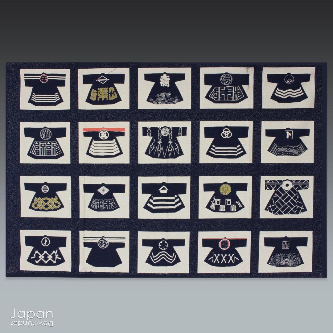 Vintage Indigo Blue Japanese Happi Coat Fabric Panel - Perfect for Wall ...