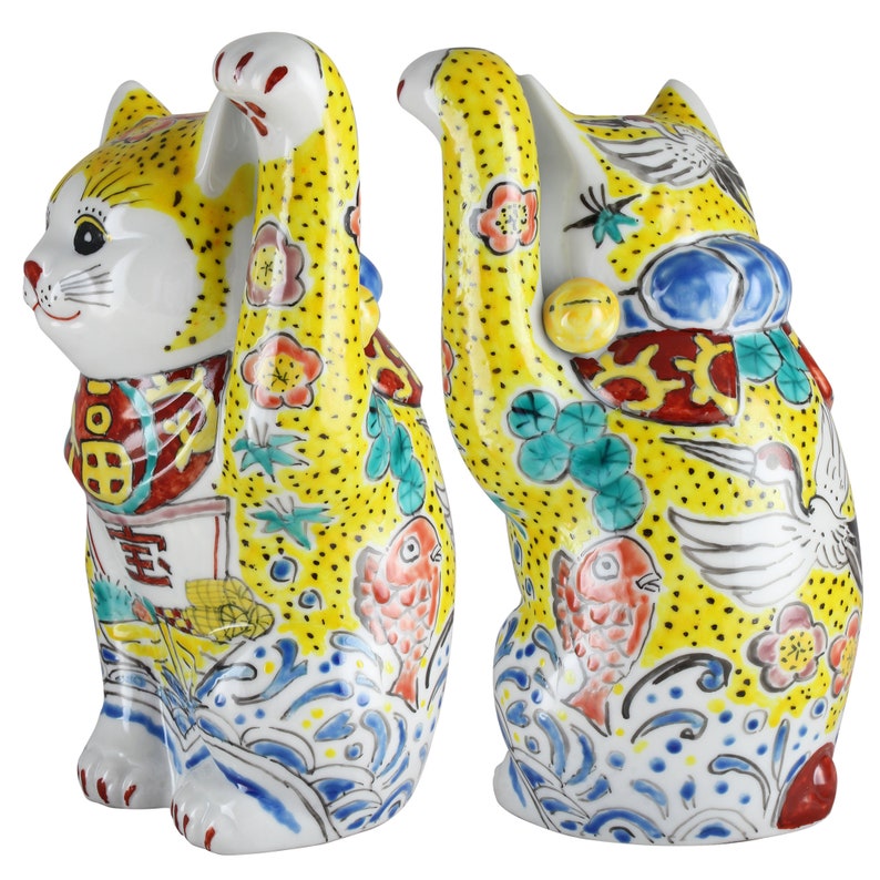 Kutani Maneki Neko Japanese Lucky Cat Yellow Maneki Neko | Etsy