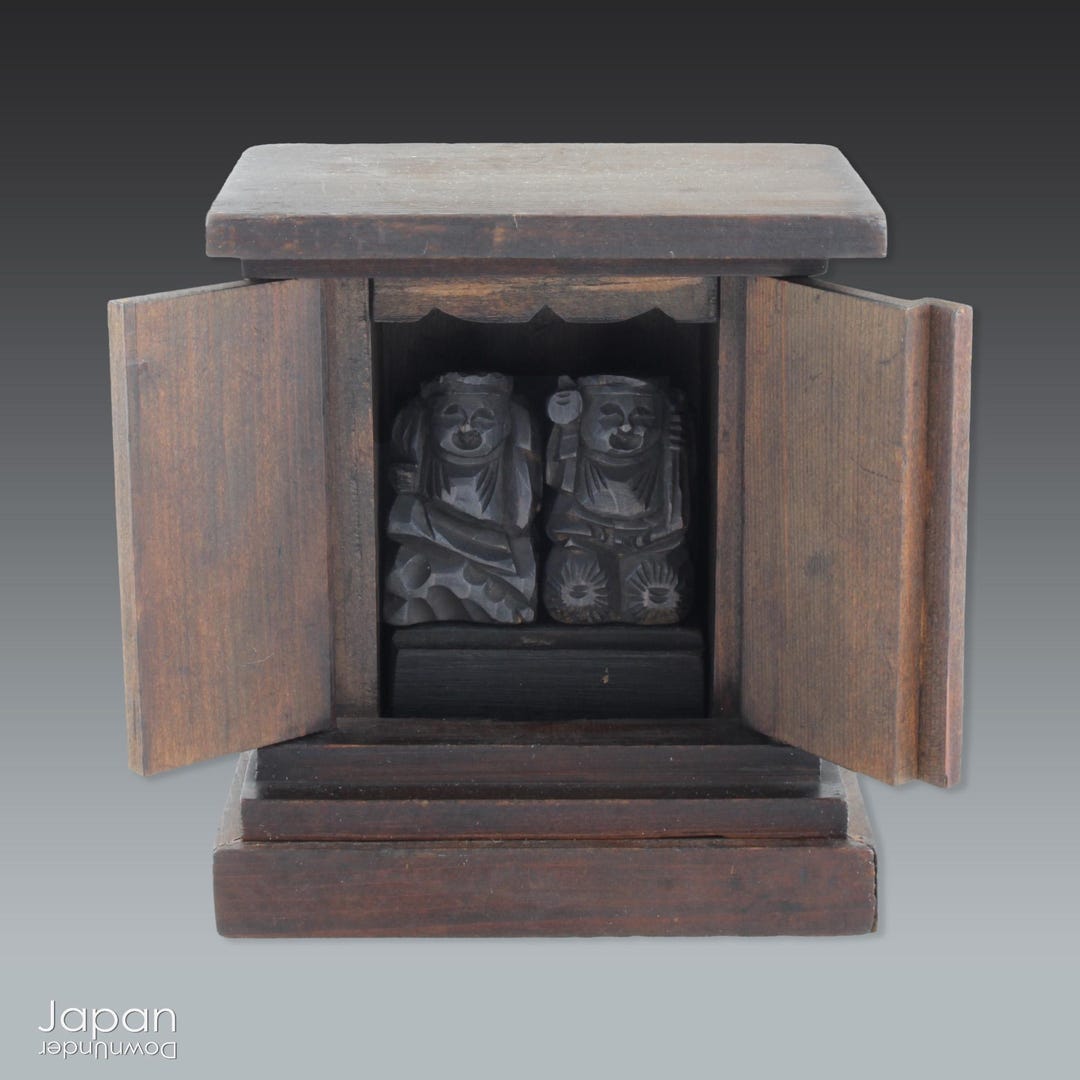 Japanese Antique Kamidana Shrine With Ebisu and Daikoku, Shinto Folk ...