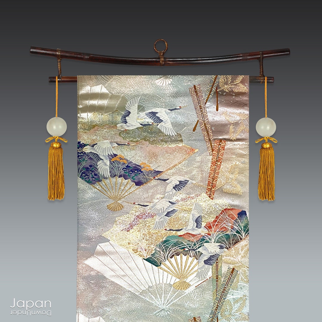 Vintage Japanese Obi With Cranes and Fans Obi Wall Hanging - Etsy