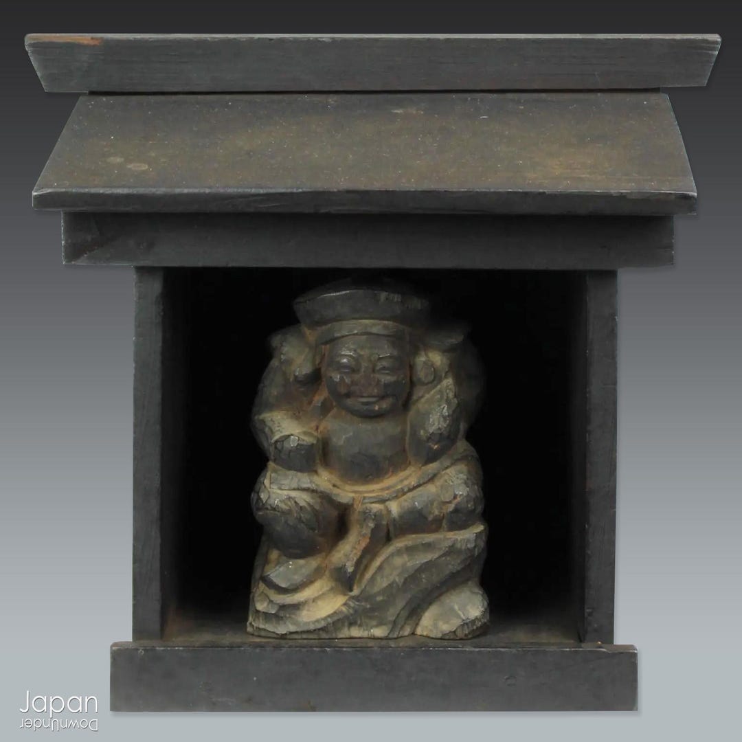 Small Edo Period Japanese Kamidana Shrine With Hand-carved Ebisu Folk ...
