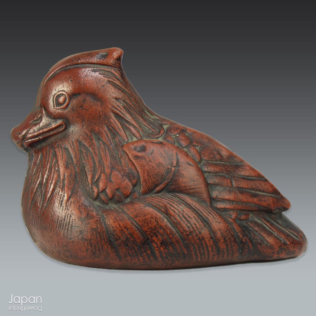 Antique Japanese Calligraphy Water Dropper: Meiji Bizen Mandarin Duck ...