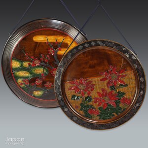 Japanese Wood Plate, Japanese Flowers, Double Sided Decoration Plate ...