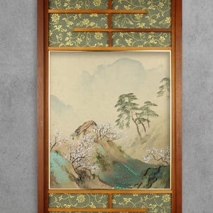 Japanese Vintage Frame for Shikishi Art - Wood Frame With Green Brocade ...