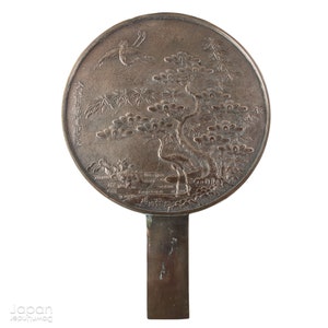 Japanese Antique Bronze Hand Mirror With Pine Crane Bamboo and Turtle ...
