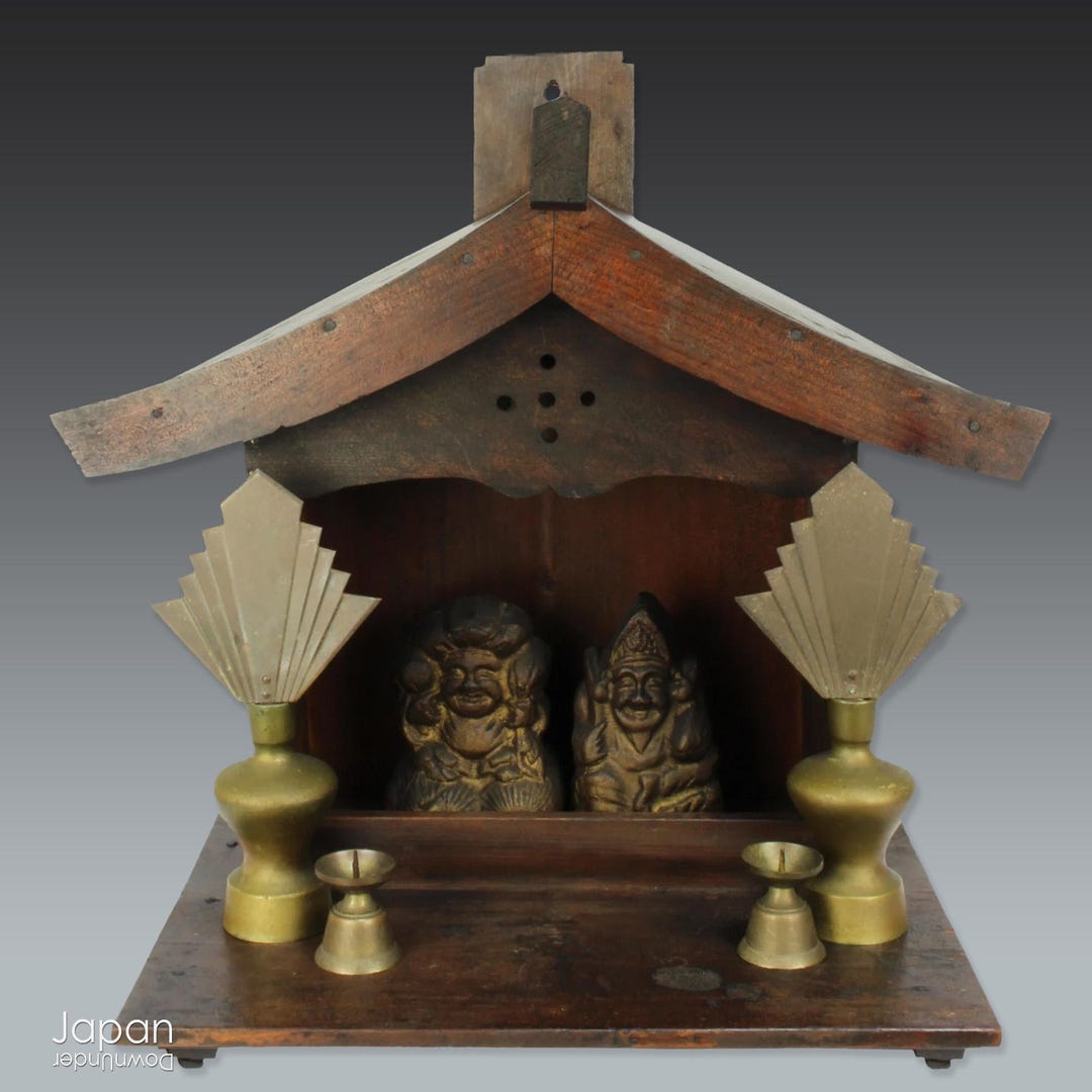 Antique Shinto Shrine With Lucky Gods Ebisu and Daikoku - Rustic Wood ...