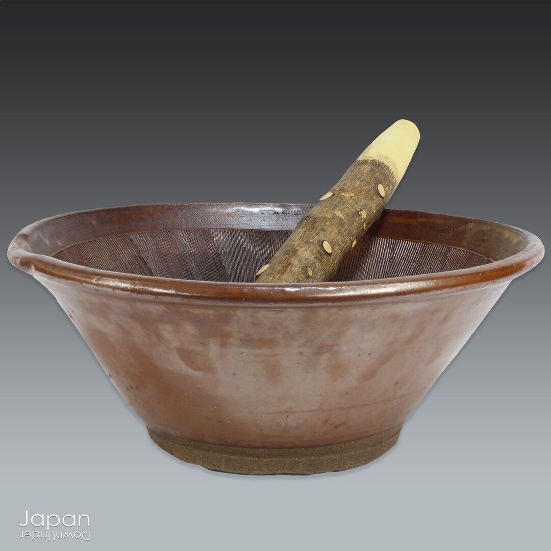 Large Japanese Mortar and Pestle - Vintage Stoneware Folk Art Decor - Etsy