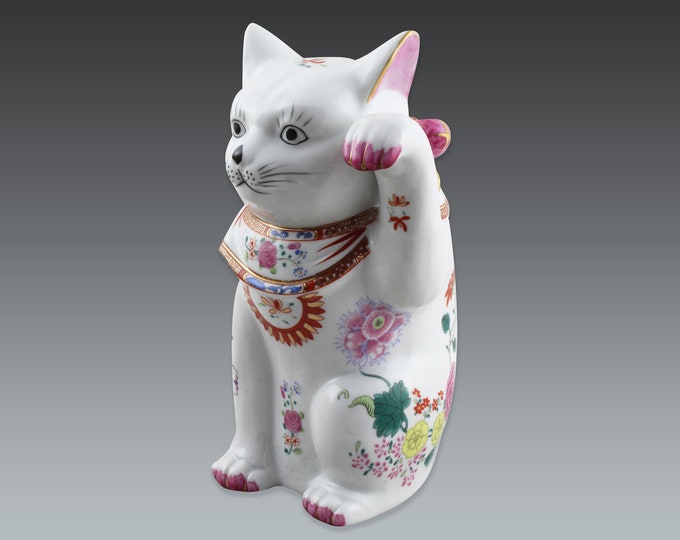 Vintage Maneki Neko, Japanese Cat, Japanese Lucky Cat, Seto Maneki Neko, Floral Cat - Etsy