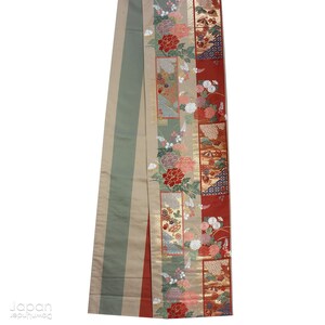 Beige Red and Green Japanese Vintage Obi With Chrysanthemums - Etsy