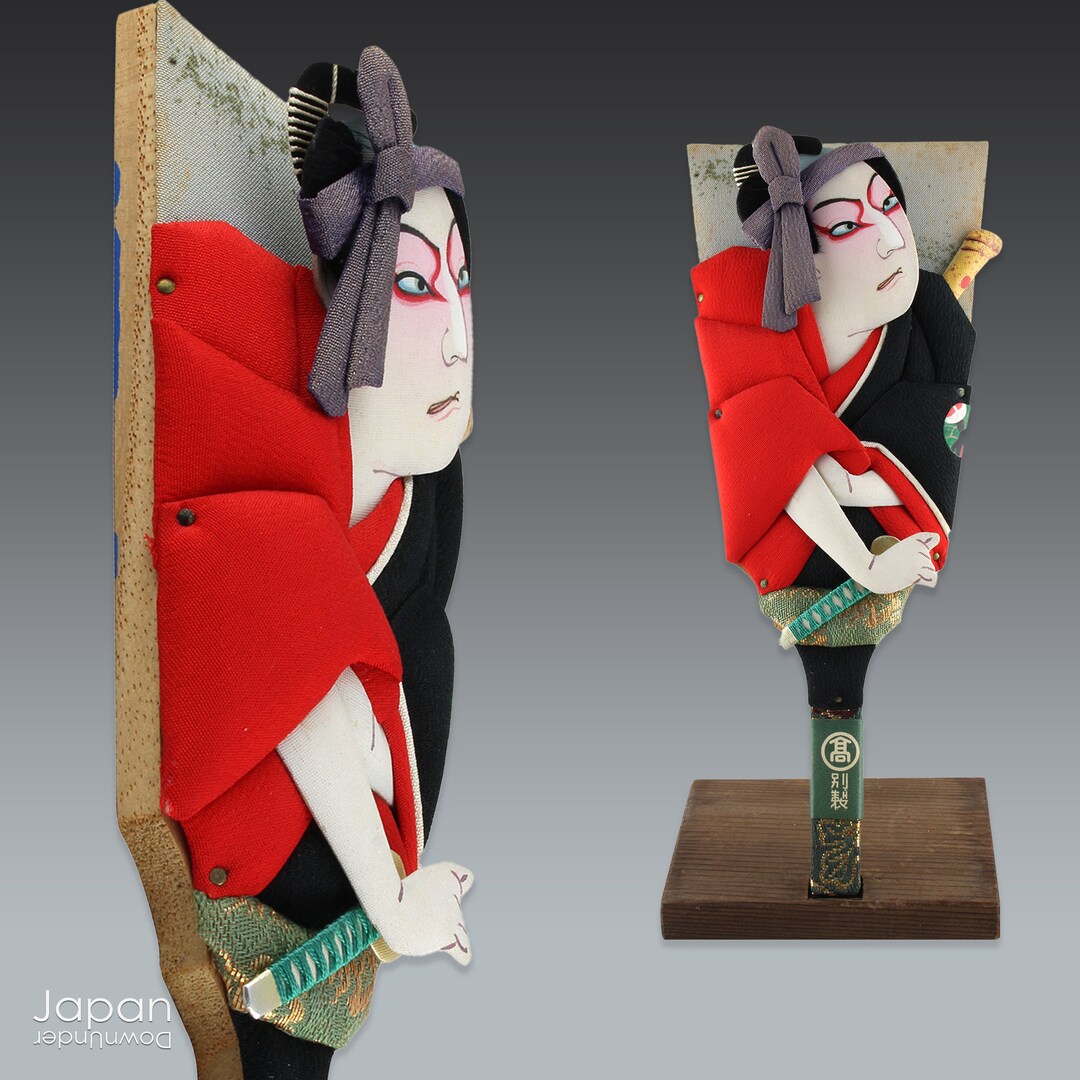 Miniature Kabuki Hagoita, Vintage Japanese Kabuki Oshie Battledore ...