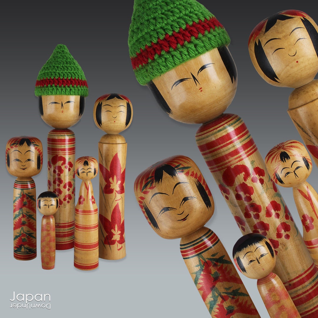 Vintage Traditional Kokeshi Doll Set, Signed Kokeshi Doll, Japanese ...