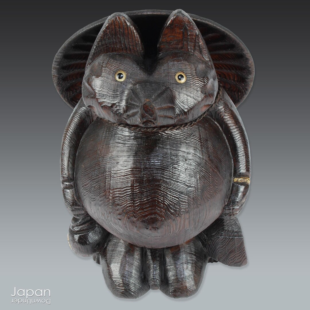 Large Antique Japanese Tanuki Wood Carving - Folk Art Lucky Charm - Etsy