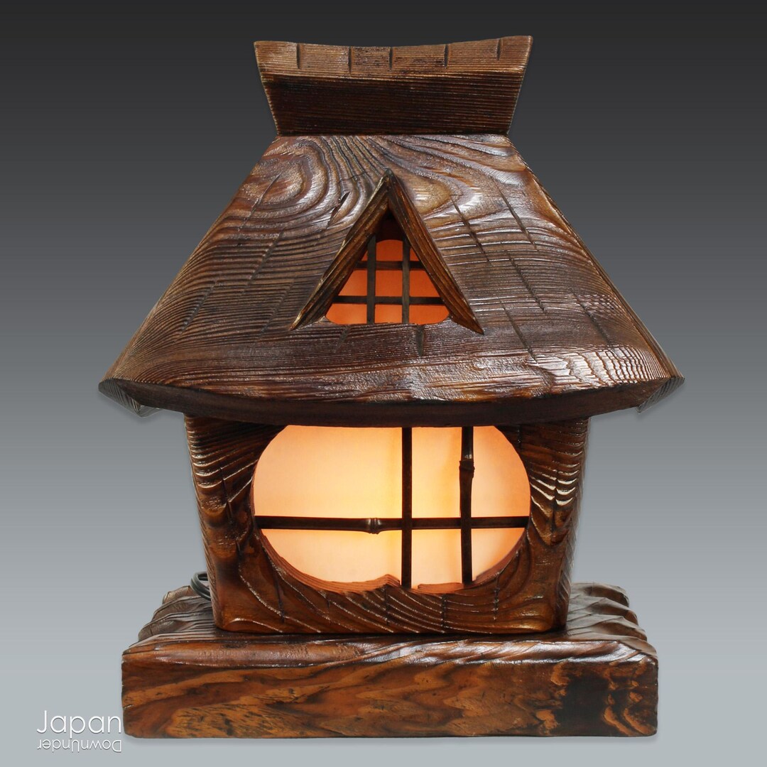 Japanese Sugi Wood Hut Lamp: Wabi Sabi Lighting, Folk Art Table Lamp - Etsy