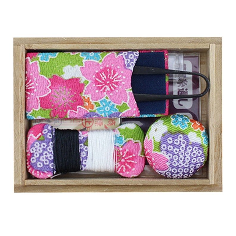 Japanese Sewing Kit Mini Sewing Set Chirimen Fabric Travel | Etsy