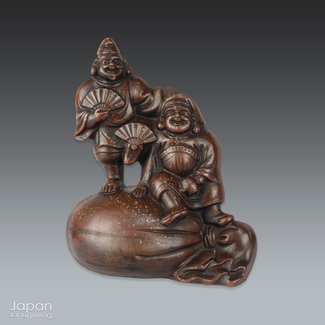Japanese Antique Bizen Pottery Ebisu and Daikoku Lucky Gods Statue - Etsy