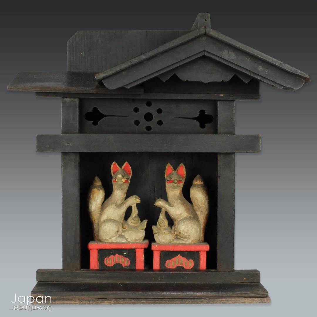 Japanese Antique Kamidana Shinto Shrine With Inari Fox - Spiritual Folk ...