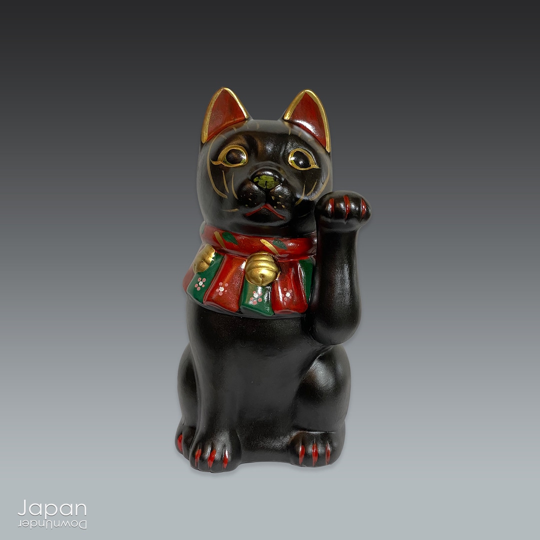 Black Maneki Neko, Japanese Lucky Cat, Seto Yaki Clay Maneki Neko ...