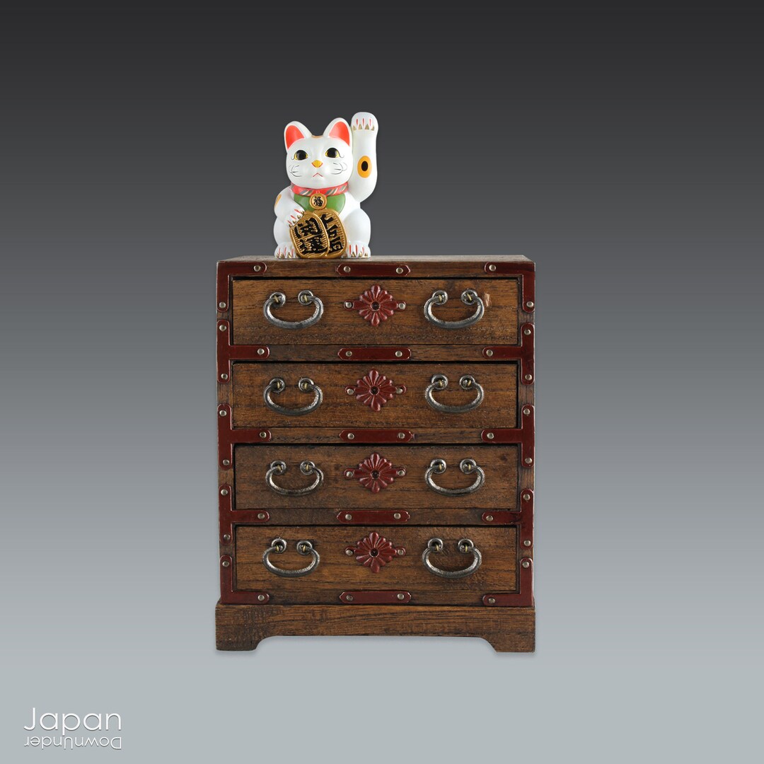 Japanese Vintage Hina Doll Wooden Clothing Chest With Maneki - Etsy