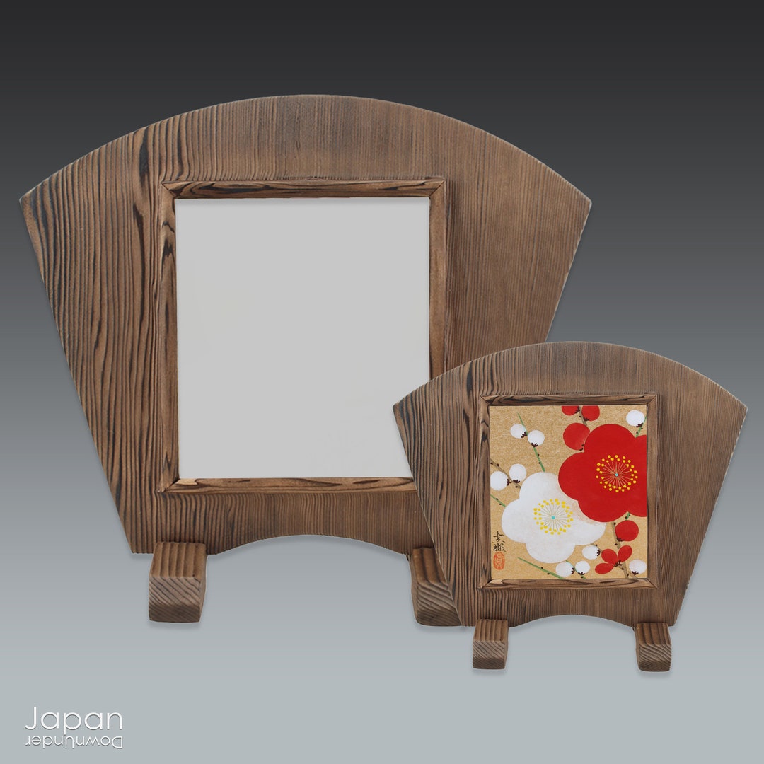 Mini Shikishi Frame, Smoked Sugi Wood Fan Shikishi Frame With Glass ...