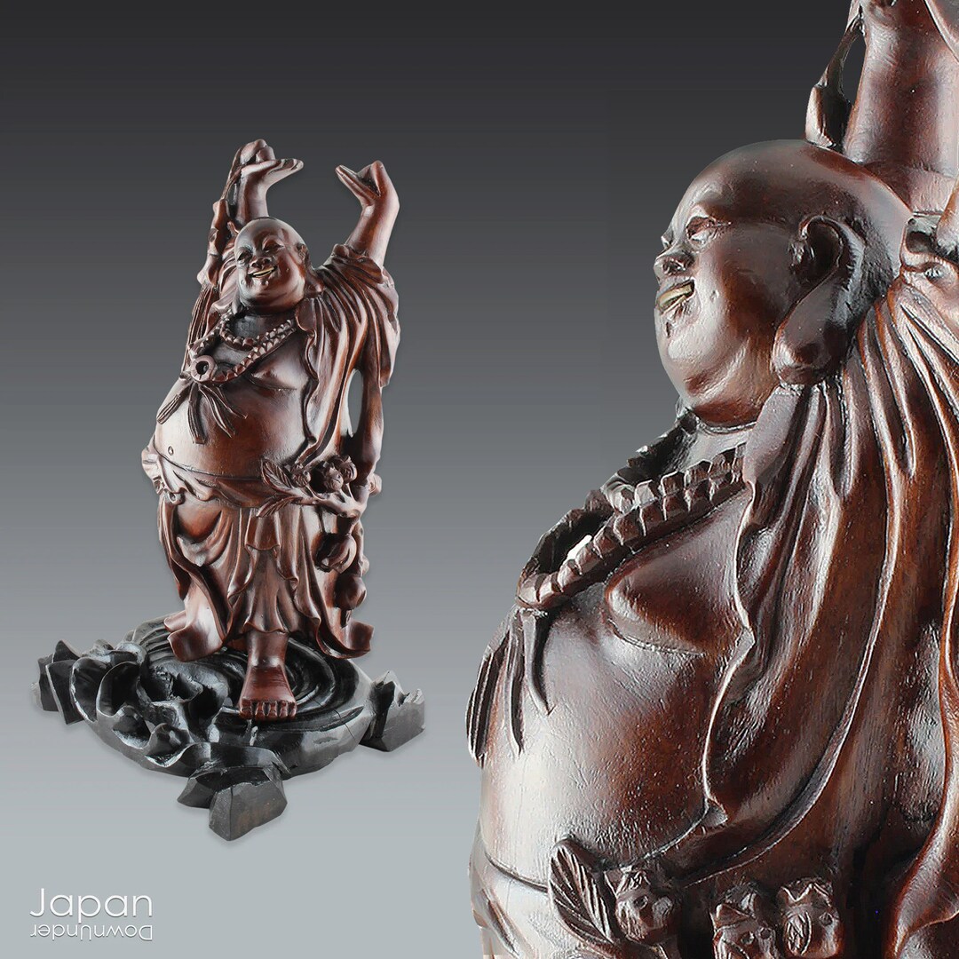 Vintage Wooden Hotei God Statue, God of Contentment and Happiness ...