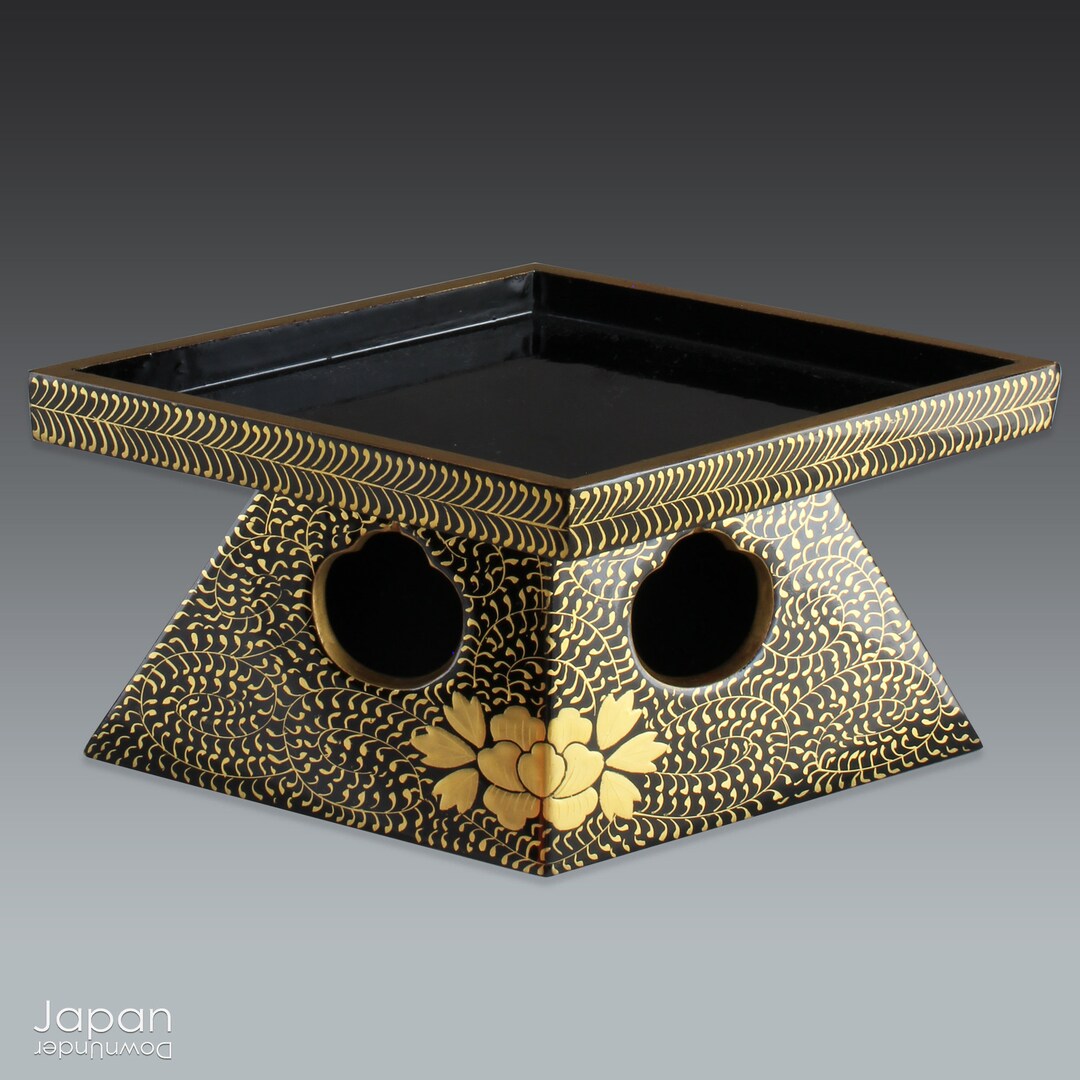 Hina Doll Lacquered Wood Display Stand, Black and Gold Lacquer Hina ...