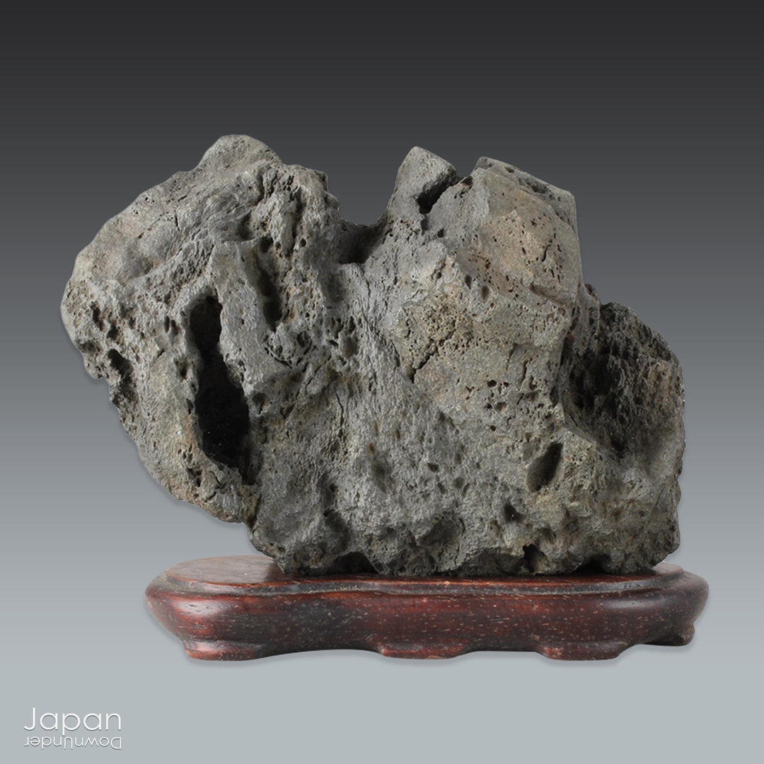 Vintage Japanese Small Landscape Suiseki Viewing Stone on Wood Stand ...