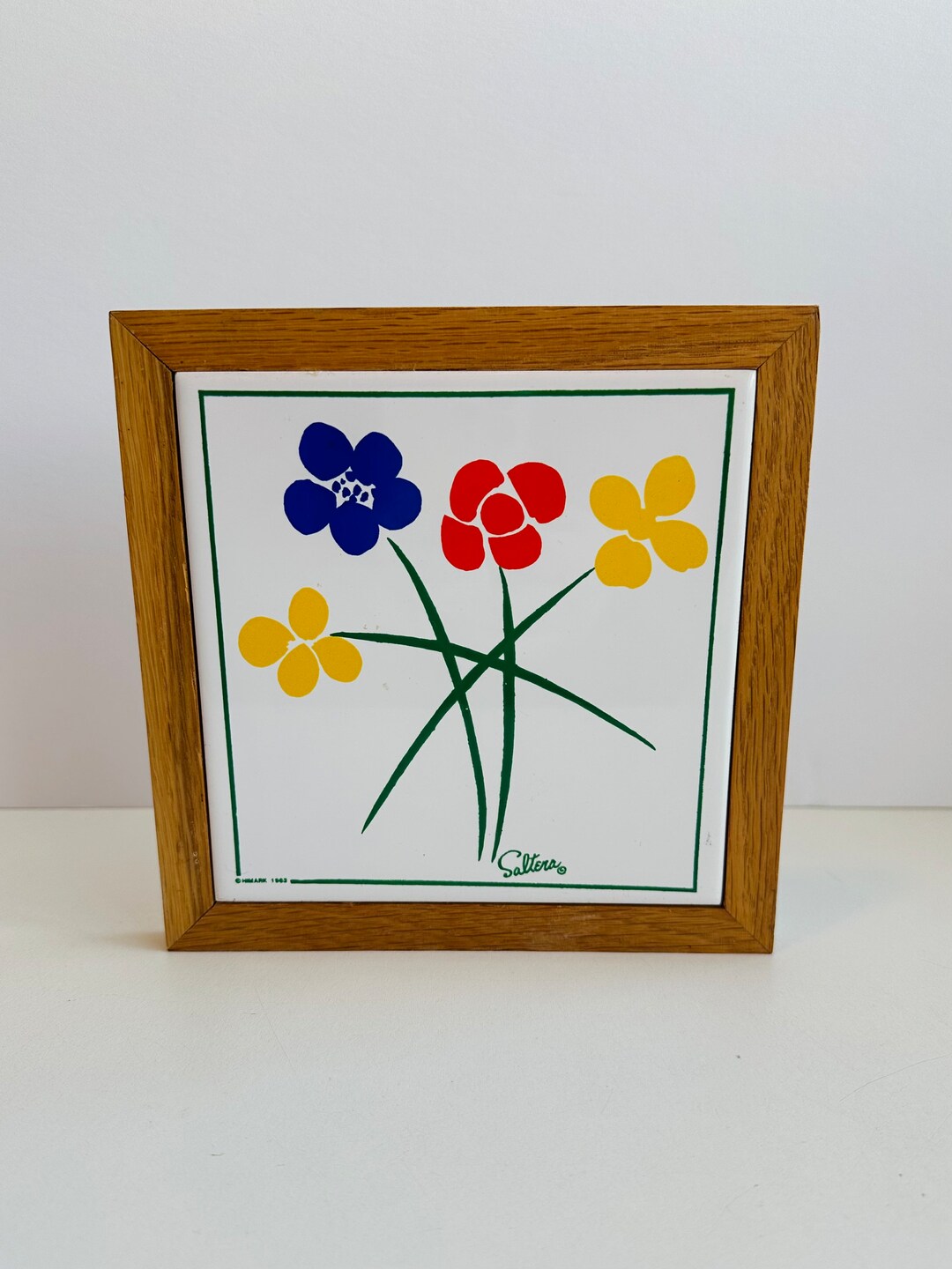 Retro 1983 Himark Giftware Framed Ceramic Tile. Primary Color Flower ...