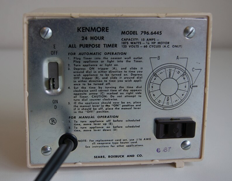 Vintage Sears Kenmore 24 Hour Automatic Timer - Model 796.6445 - Etsy