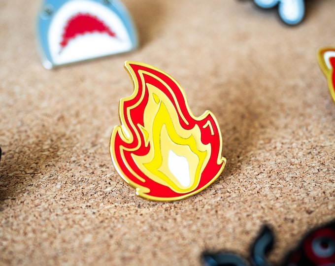 Flame Enamel Lapel Pin // Gold / Lit / Fire / Flame Emoji / Campfire - Etsy