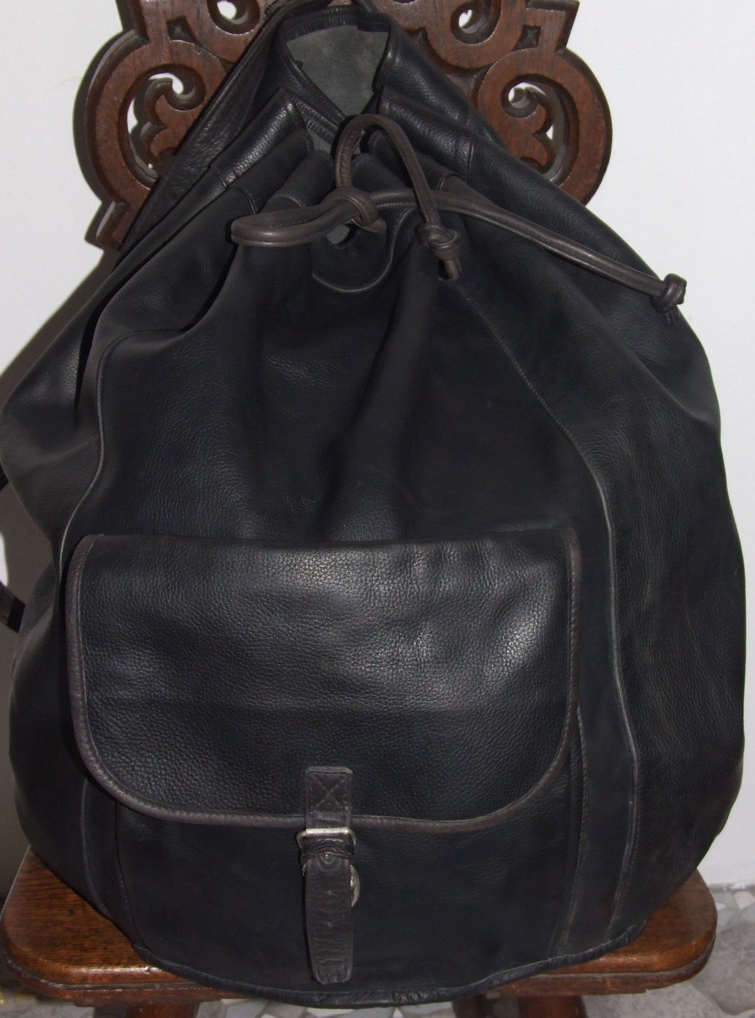 AMAZING & DESIGNER Vintage Polish Black Leather Hobo, Wanderer Bag ...