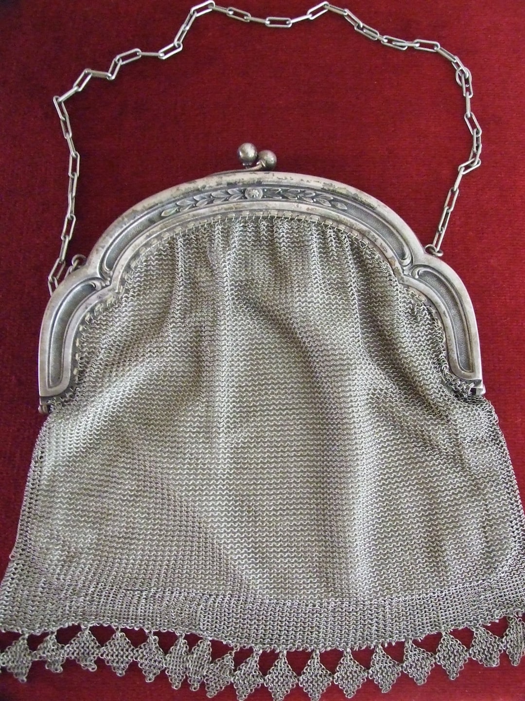 MUSEUM BAG! Amazing Antique C.1900s Handmade "alpaca" White Nickel ...