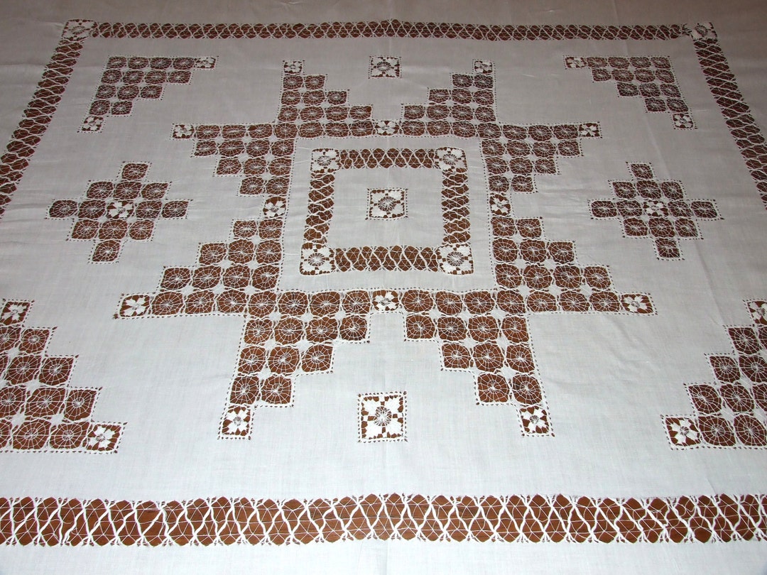 DIVINE French Antique Handmade White Cotton Linen Intricate Thread Work ...