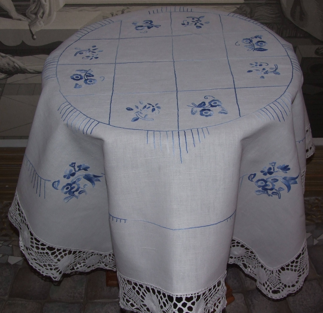 LOVELY Vintage Polish Intricate Hand Embroidered Blue Floral Motif ...