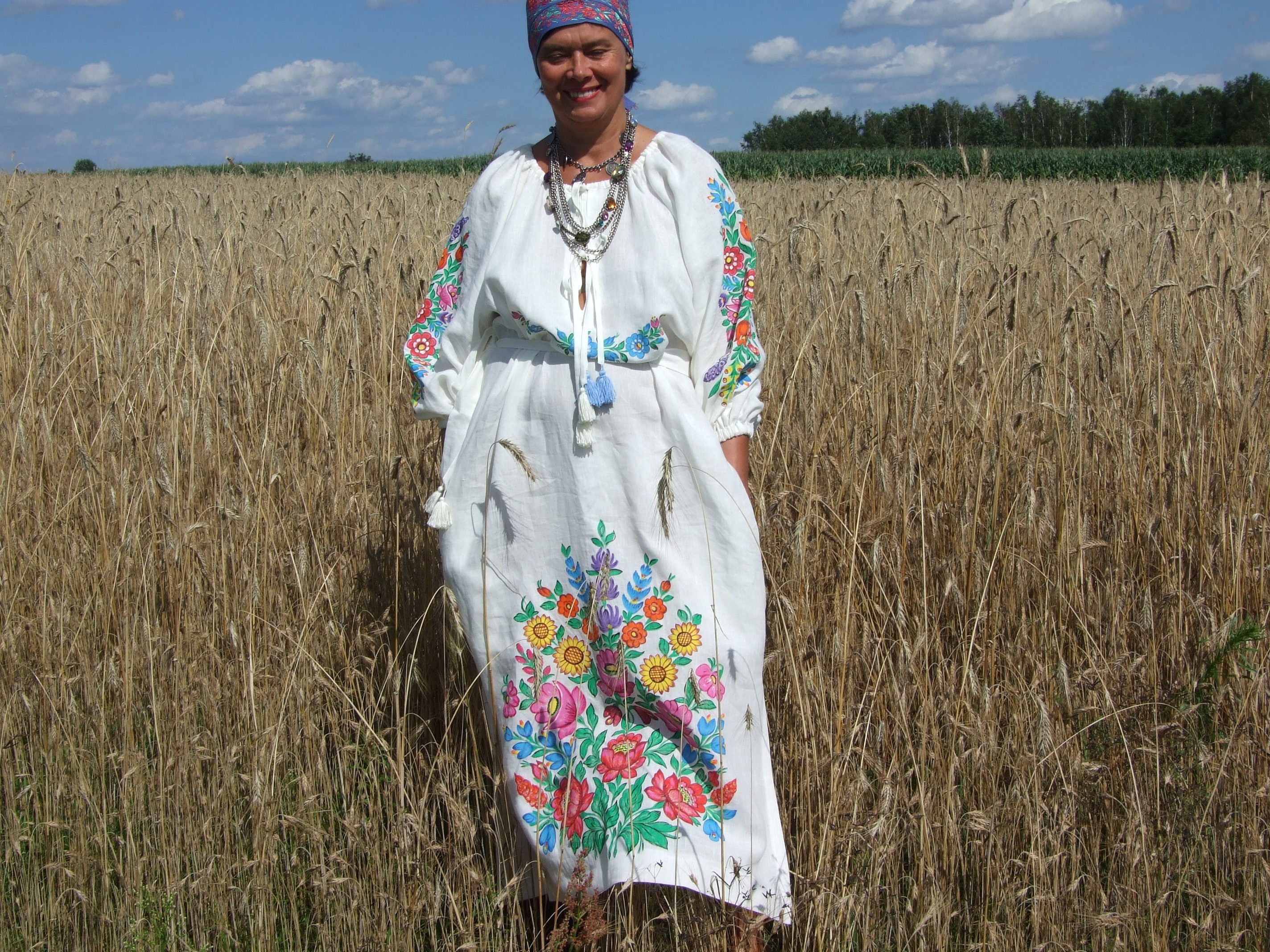 FOLKA Dress Beautiful Polish Folk Fashion Dress Hand Painted Flowers ...