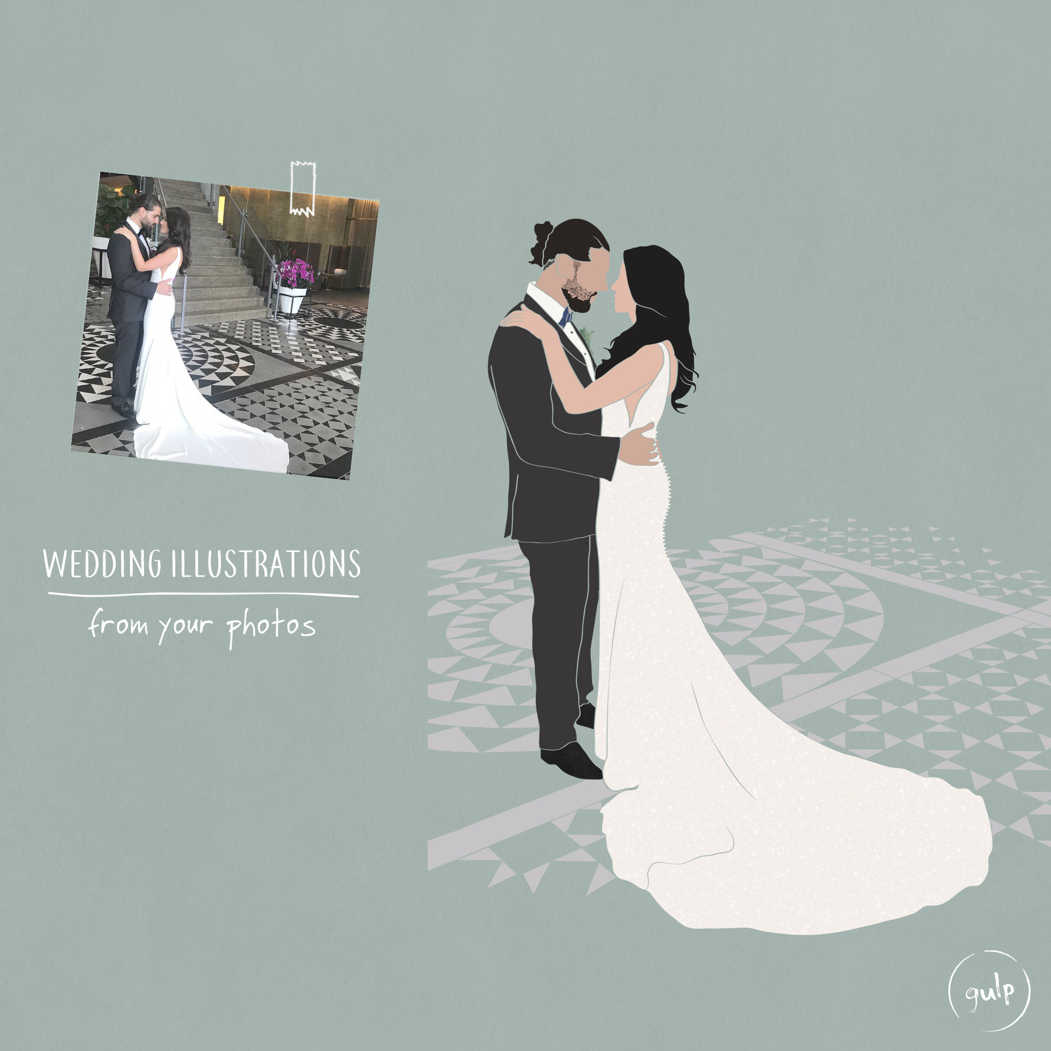 Custom Wedding Digital Illustration, Personalized Portrait of Couple ...