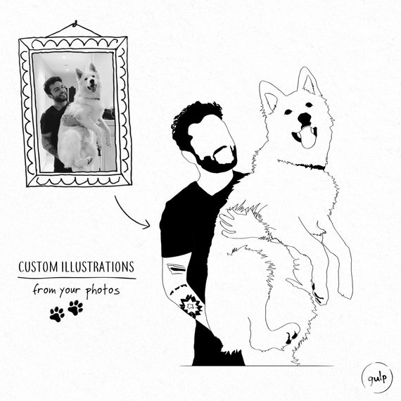 Custom Pet and Owner Portrait Illustration Digital Drawing | Etsy