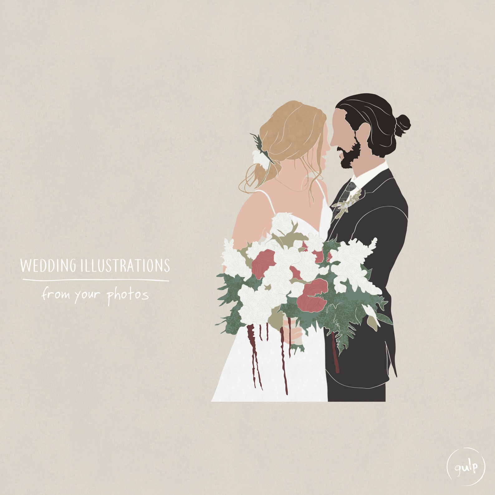 Custom Wedding Digital Illustration, Personalized Portrait of Couple ...