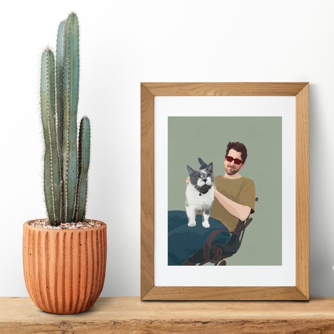 Custom Pet and Owner Portrait With Faces, Personalized Dog Mom Gift ...