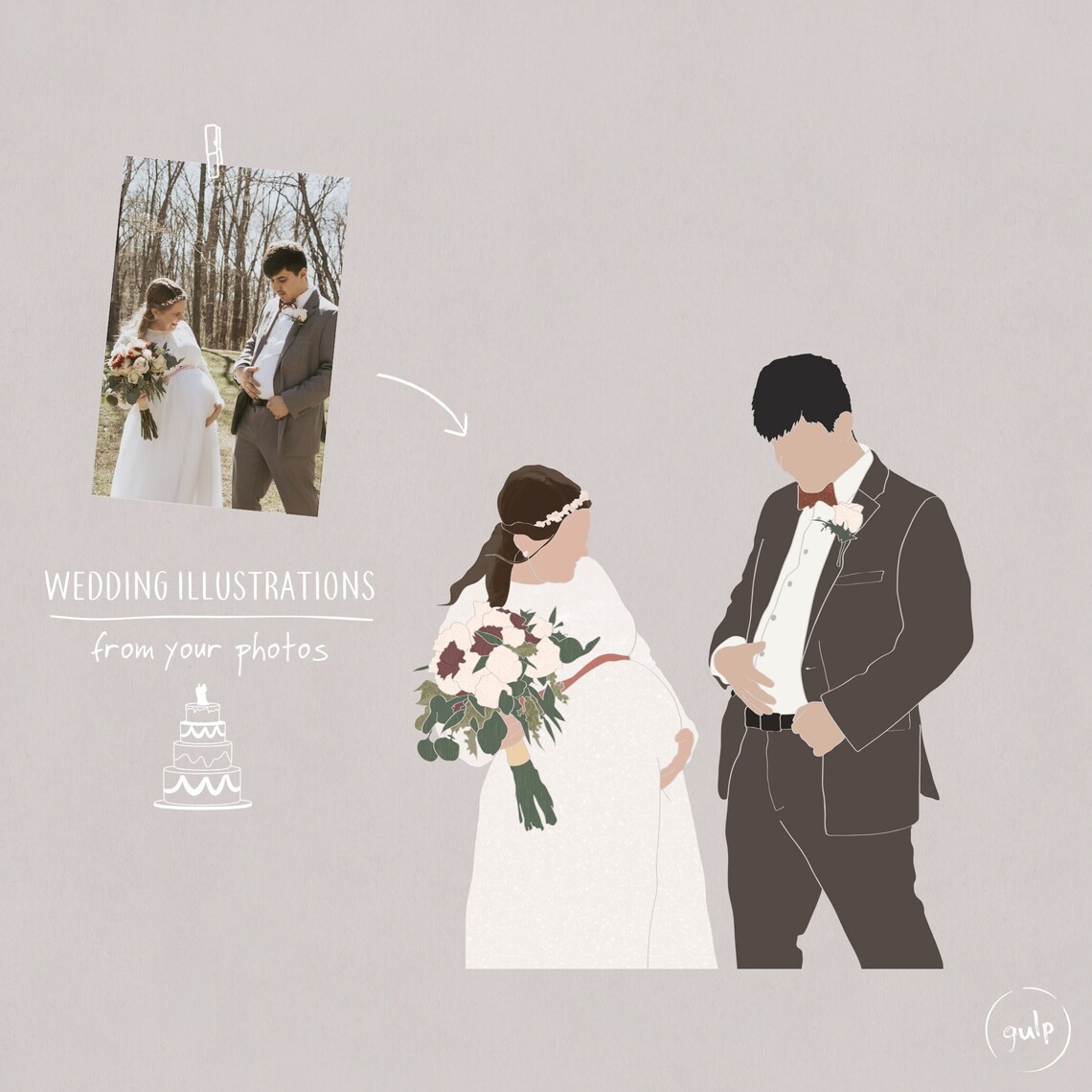 Custom Wedding Digital Illustration, Personalized Portrait of Couple ...