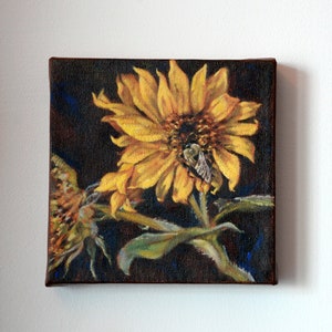 Sunflower and Bee Painting Original Acrylic on Gallery Wrapped Canvas 6 ...
