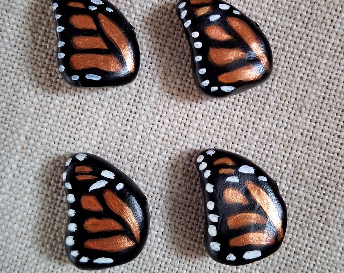 Set of 4 Monarch Wing Beads: Shimmery, Hand Sculpted and Painted, 1mm ...