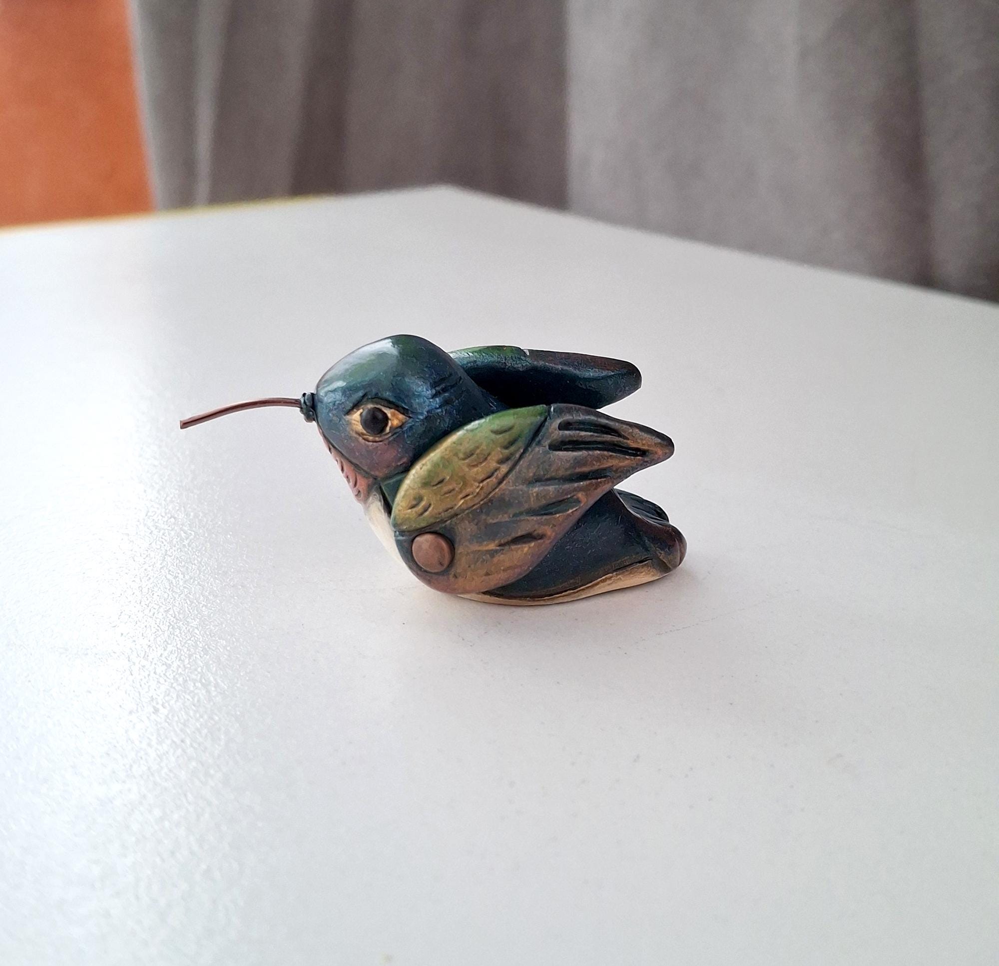 Small Industrial Hummingbird Figurine, Clay Mini Collectible Exotic ...