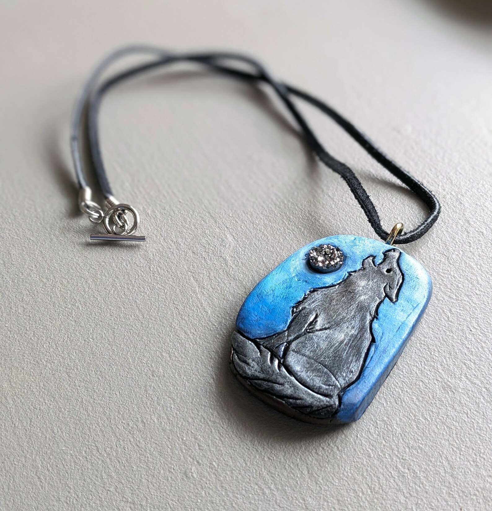 Chunky Wolf and Moon Pendant, Large Spirit Animal Silhouette Jewelry ...