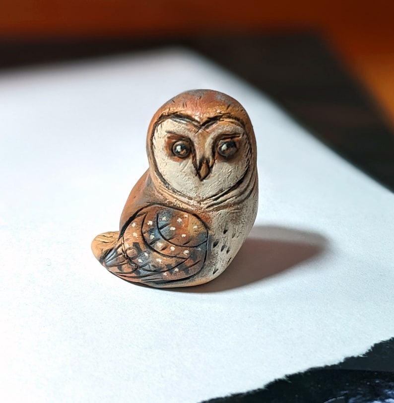 Tiny Cute Barn Owl Figurine in a Primitive Artisan Style, Hand Sculpted ...