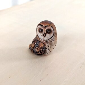 Tiny Cute Barn Owl Figurine in a Primitive Artisan Style, Hand Sculpted ...