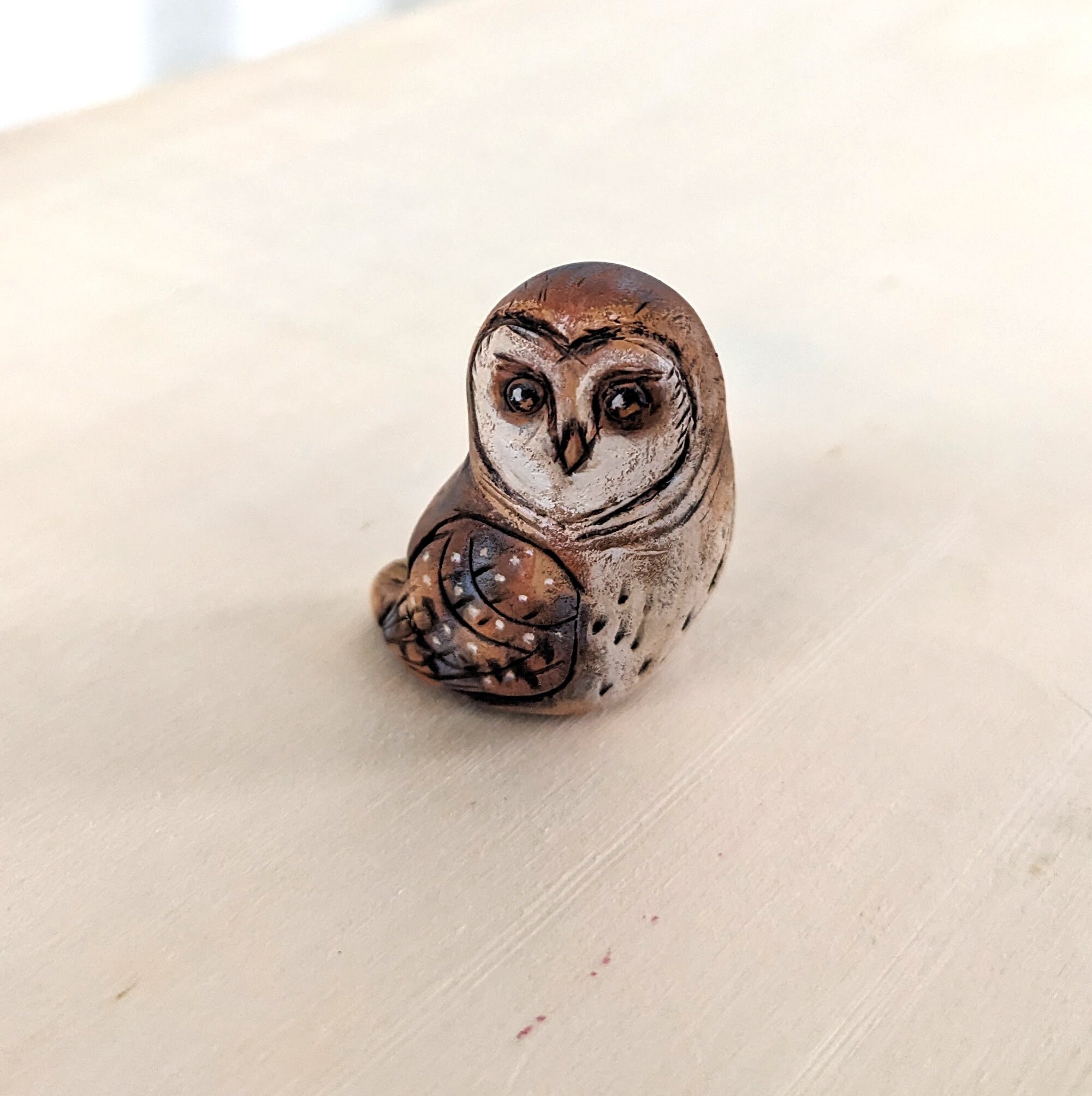 Tiny Cute Barn Owl Figurine in a Primitive Artisan Style, Hand Sculpted ...